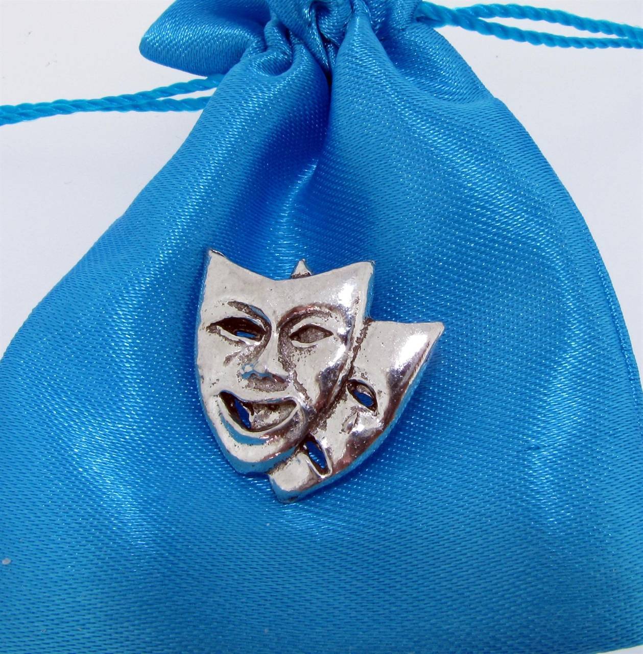 Theatrical Mask Pin Badge - high quality pewter gifts from Pageant Pewter