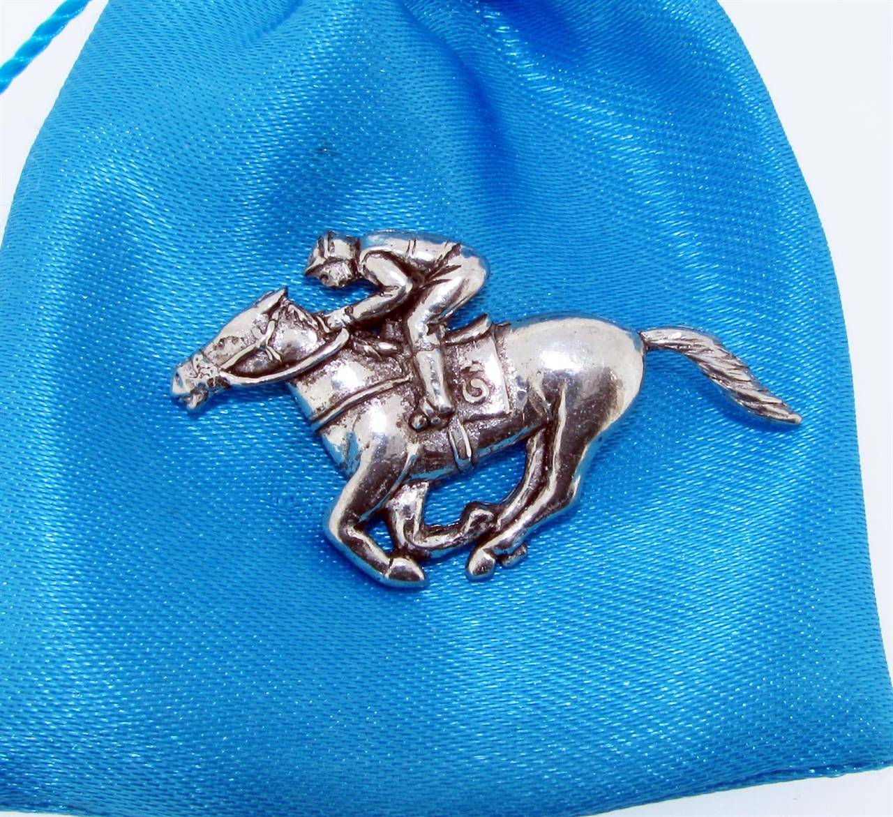 Race Horse and Jockey Pin Badge - pewter gifts from Pageant Pewter