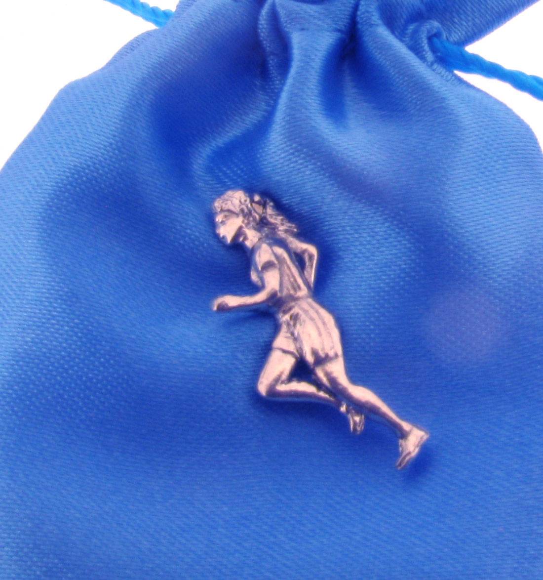 Female Runner Pin Badge - high quality pewter gifts from Pageant Pewter