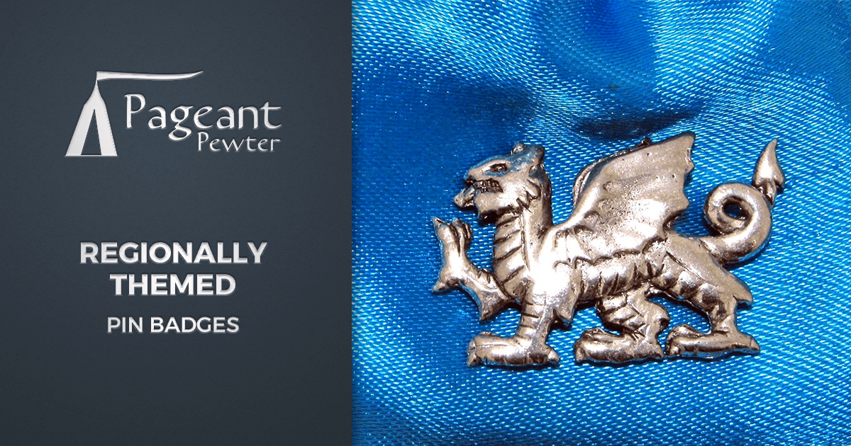 Pewter regionally themed pin badges - from Pageant Pewter